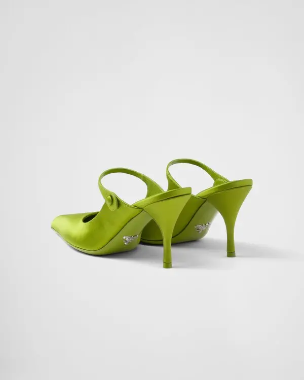 Prada Satin High-Heeled Mules - Fern Green | Editorialist
